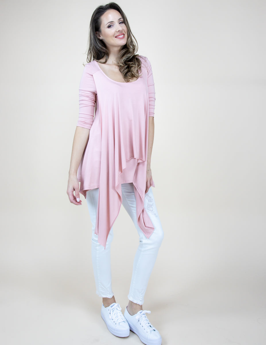 CLOTHING - WOMEN'S LAYERED FLAPS DUSTY ROSE HIGH LOW TUNIC SHIRT BLOUS ...
